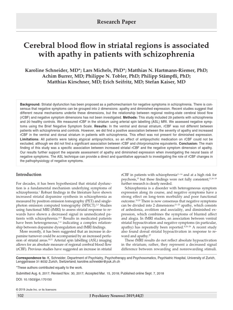 Cerebral Blood Flow in Striatal Regions Is Associated With Apathy in ...