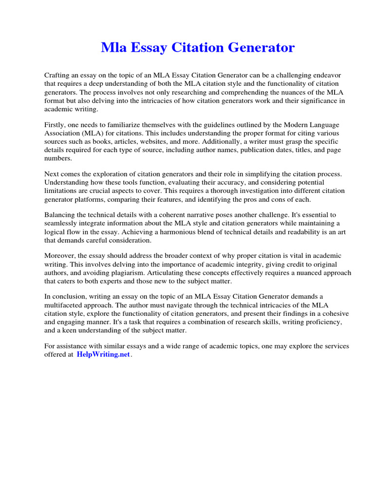 Mla Essay Citation Generator | PDF | Citation | Essays