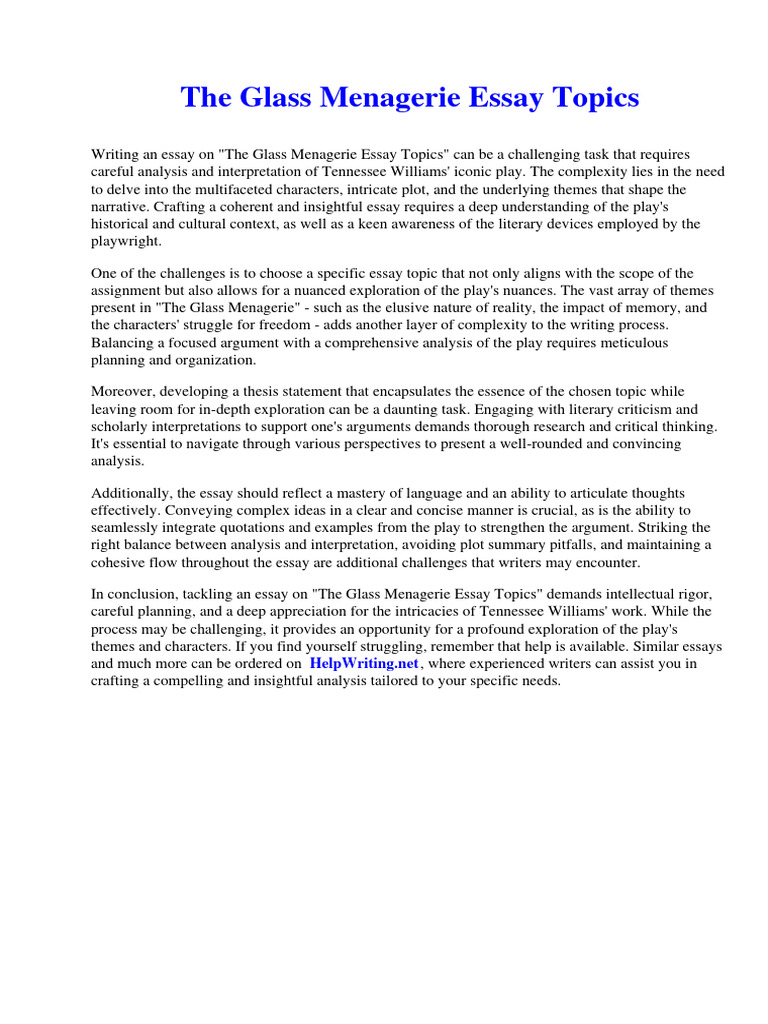 The Glass Menagerie Essay Topics | PDF | Fair Use | Essays