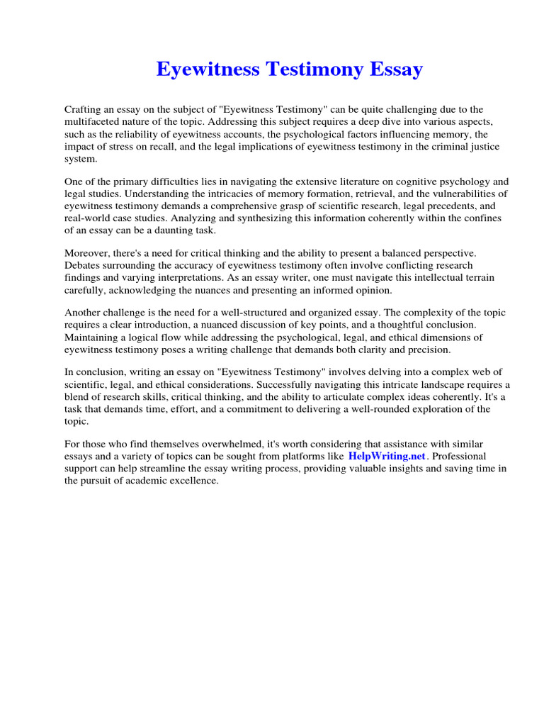 Eyewitness Testimony Essay | PDF | Transmission Electron Microscopy ...