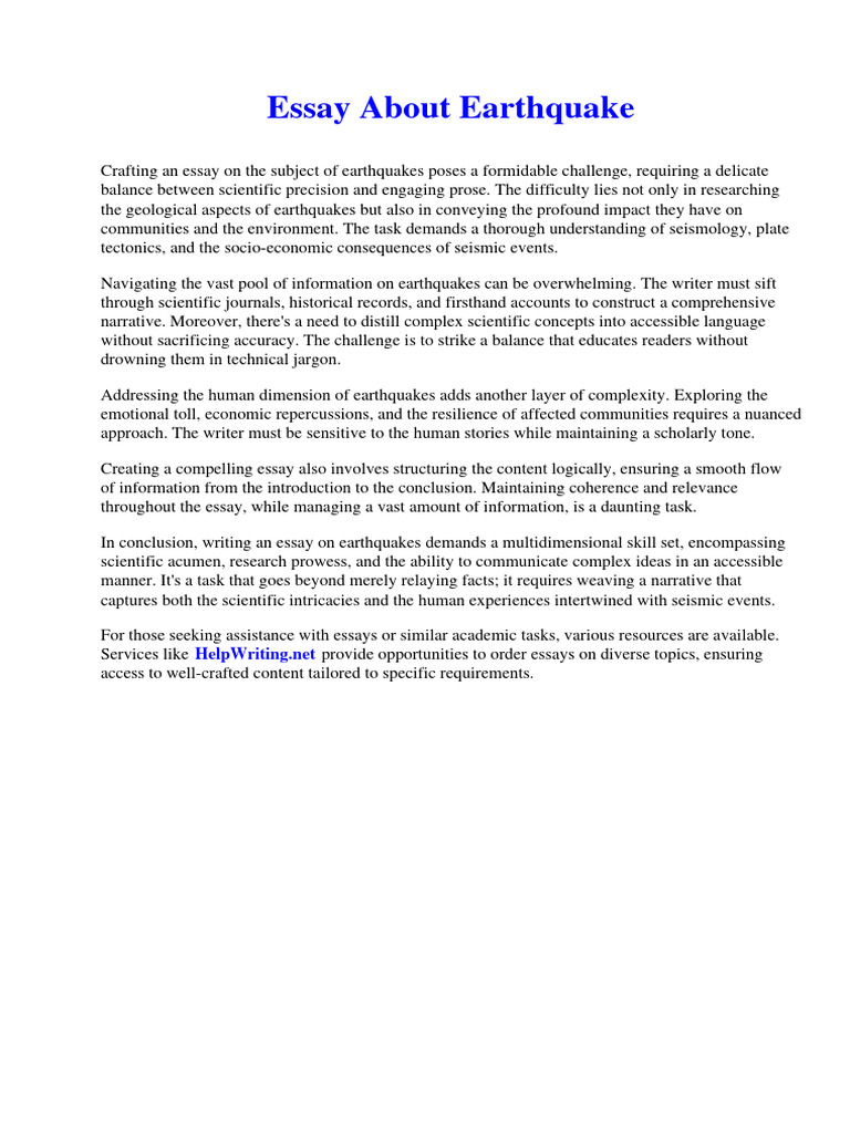 Essay About Earthquake | PDF | Blood Transfusion | Knowledge