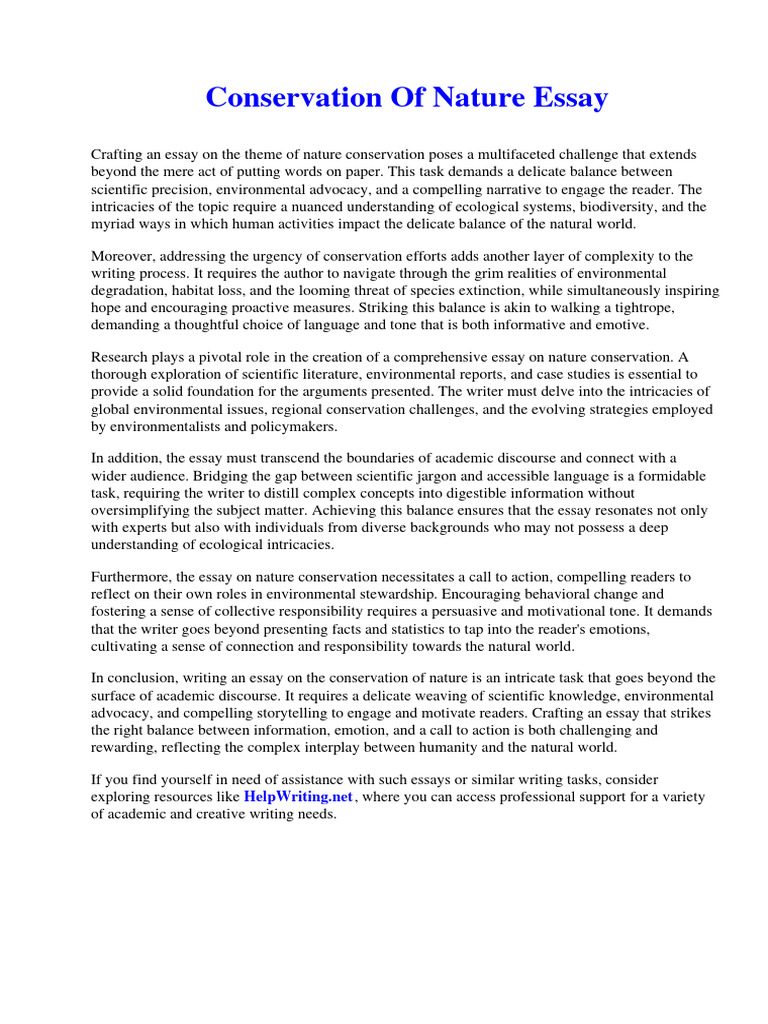 Conservation of Nature Essay | PDF