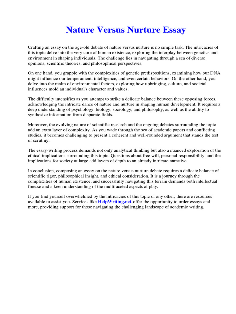 Nature Versus Nurture Essay | PDF | Salmon | Nature Versus Nurture