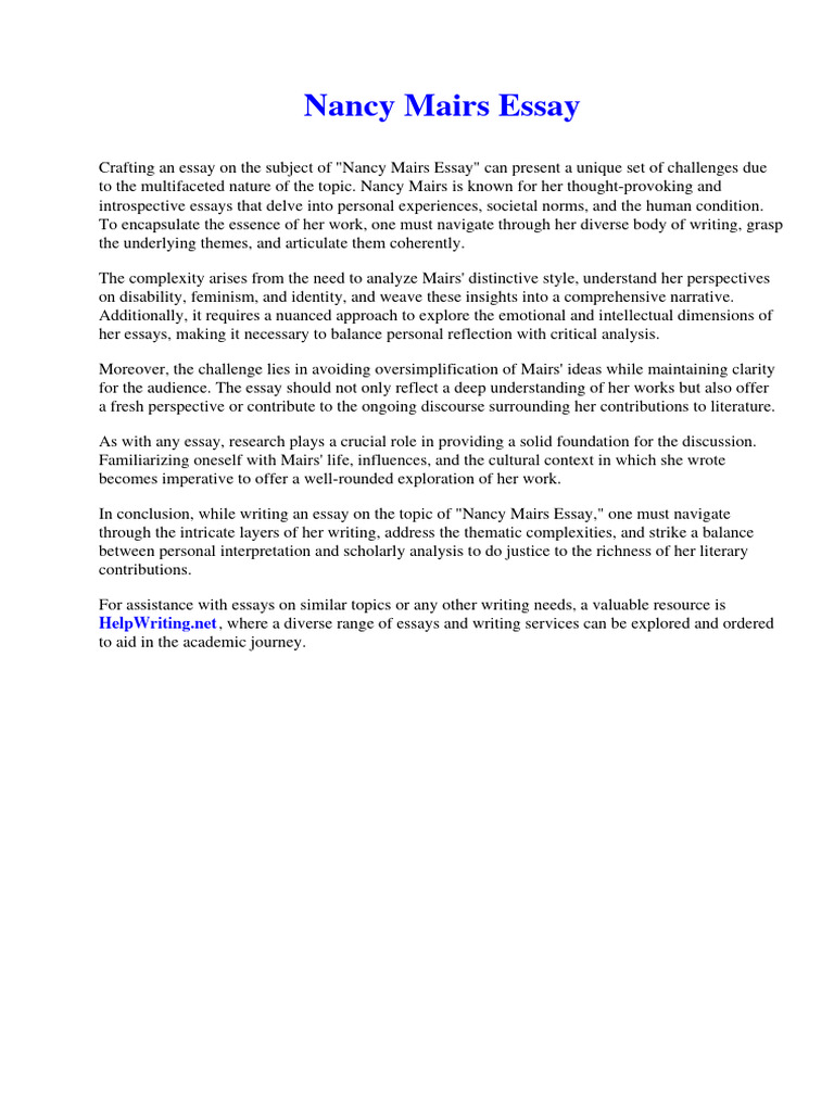 Nancy Mairs Essay | PDF | Essays
