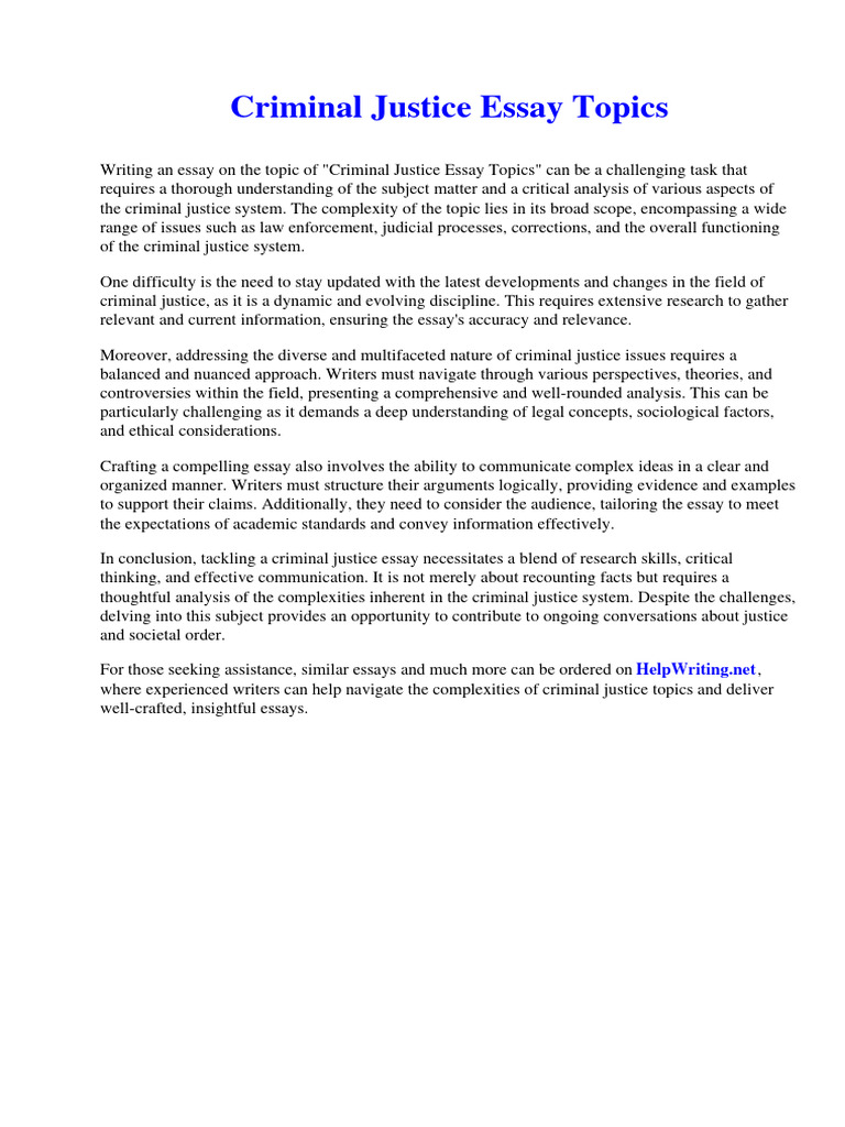 Criminal Justice Essay Topics | PDF | Justice | Crime & Violence