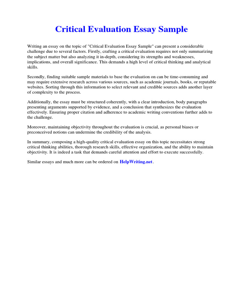 Critical Evaluation Essay Sample | PDF | Critical Thinking | Essays