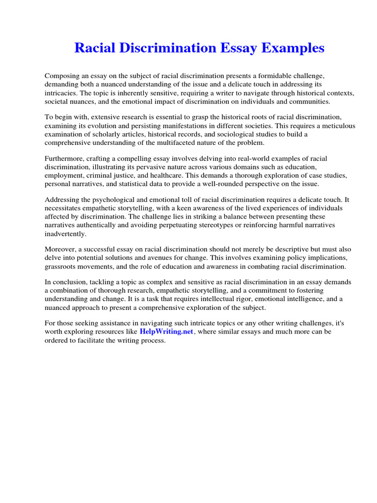 Racial Discrimination Essay Examples | PDF