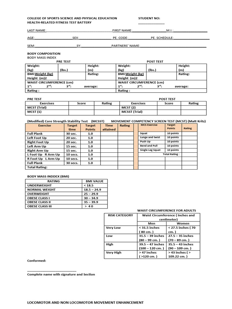 Pe1 New Form 1 | PDF | Body Mass Index | Physical Exercise