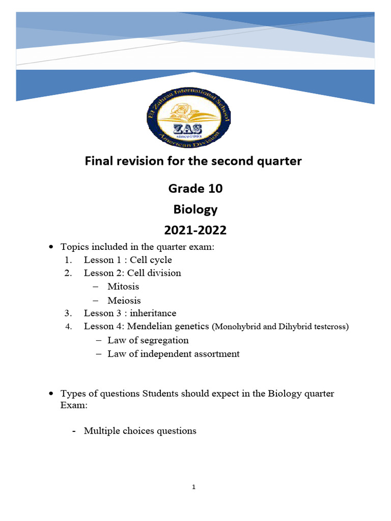 Grade 10 Biology Exam Prep | PDF | Meiosis | Mitosis