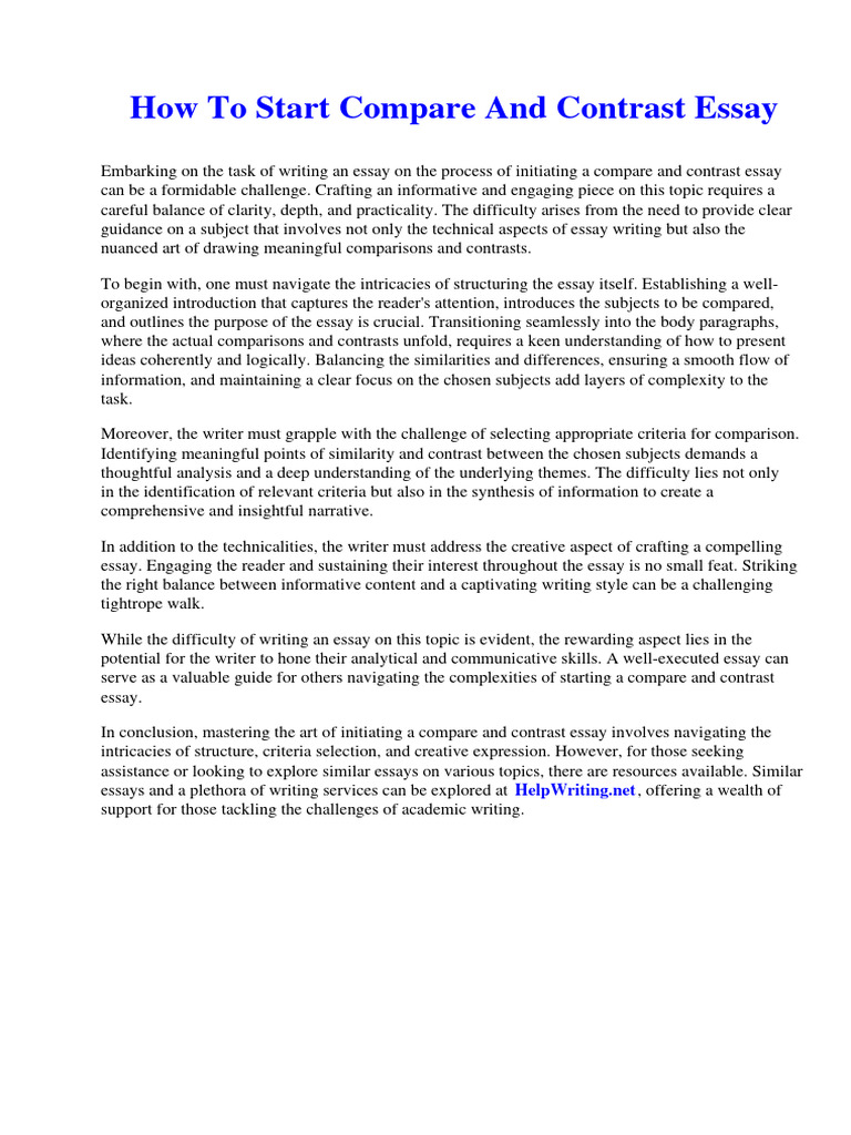 How To Start Compare and Contrast Essay | PDF | Carbohydrates | Drugs