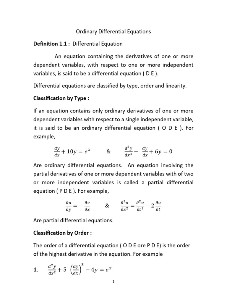 Definition 1.1: Differential Equation | PDF | Differential Equations ...
