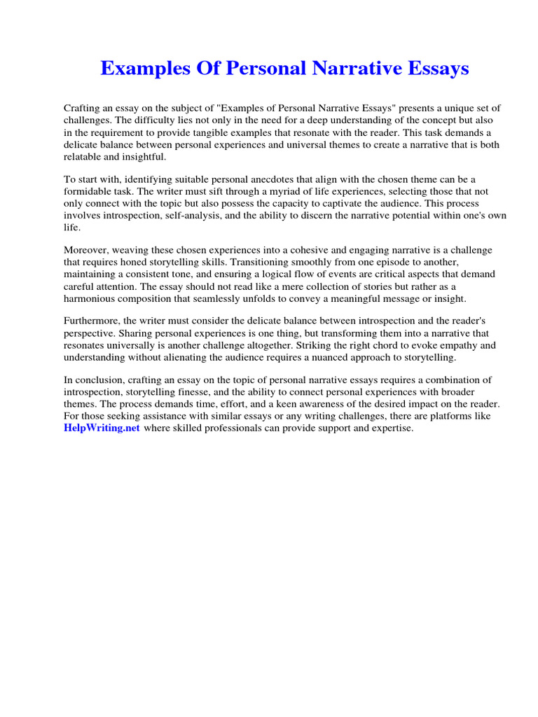 Examples of Personal Narrative Essays | PDF | Narrative | Experience