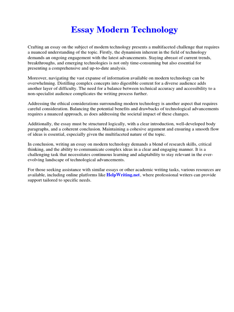 Essay Modern Technology | Download Free PDF | Separation Of Powers | Essays