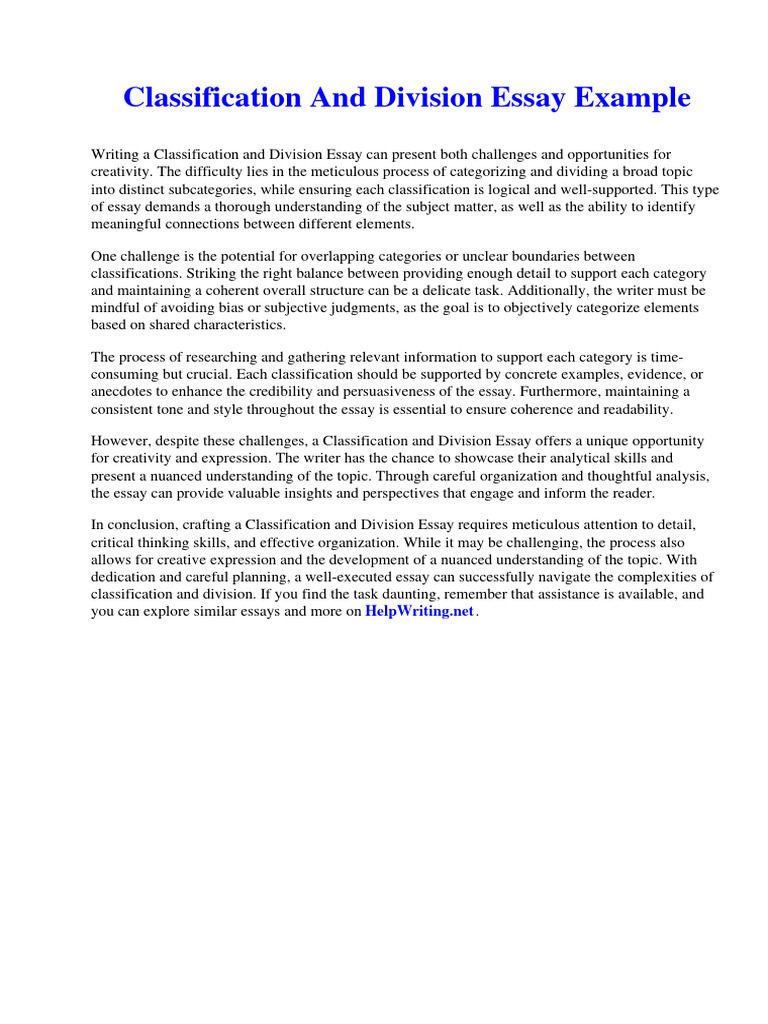 Classification and Division Essay Example | PDF | Essays | Creativity