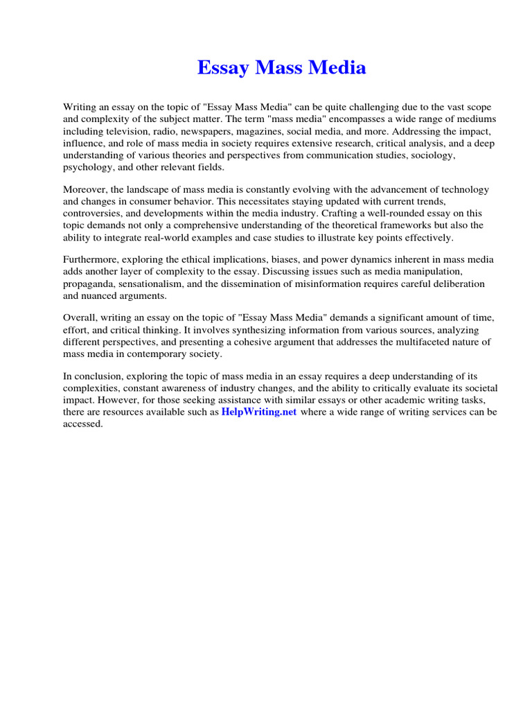 Essay Mass Media | PDF | Mass Media | Critical Thinking