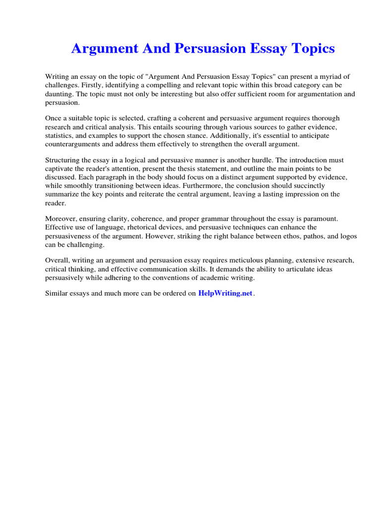 Argument and Persuasion Essay Topics | PDF | Immanuel Kant | Essays