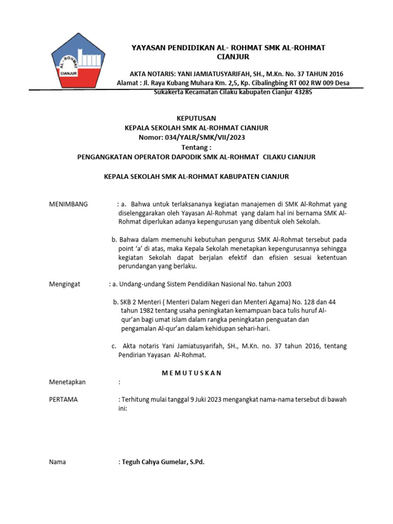 SK Op Dapodik SMK 2023 | PDF