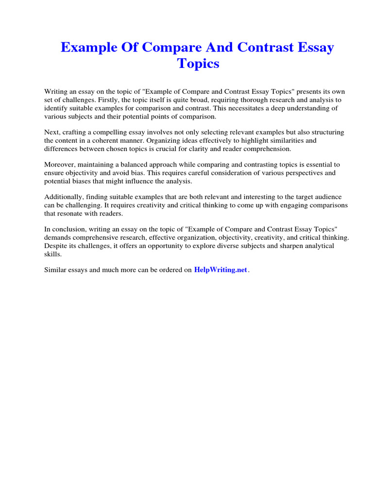 Example of Compare and Contrast Essay Topics | Download Free PDF ...