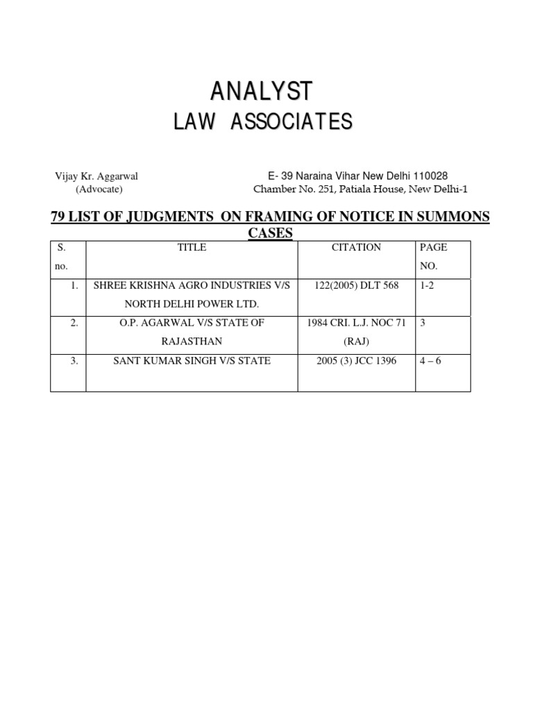 79 List of Judgement Set On Framing of Notice in Summons Cases ...