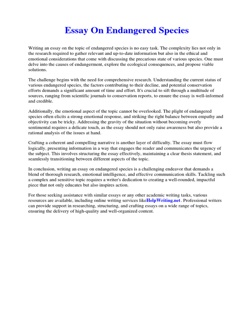 Endangered Species Essay Guide | PDF | Human Factors And Ergonomics ...
