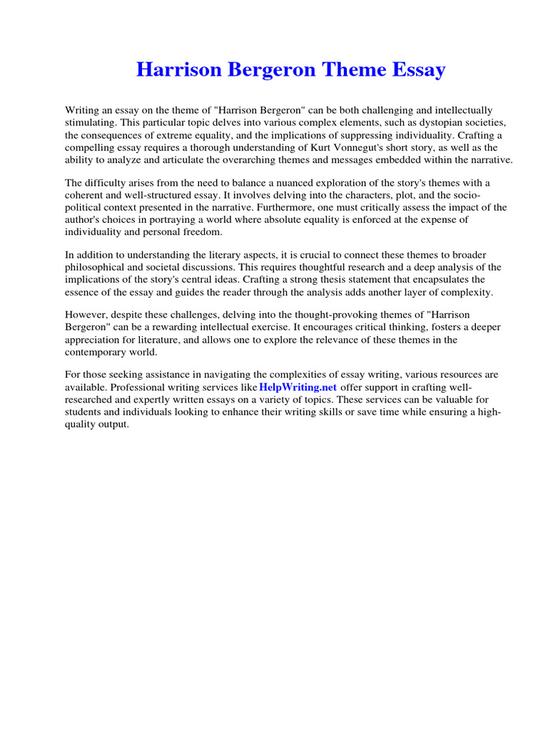Harrison Bergeron Theme Essay | PDF | Essays | Mutagen