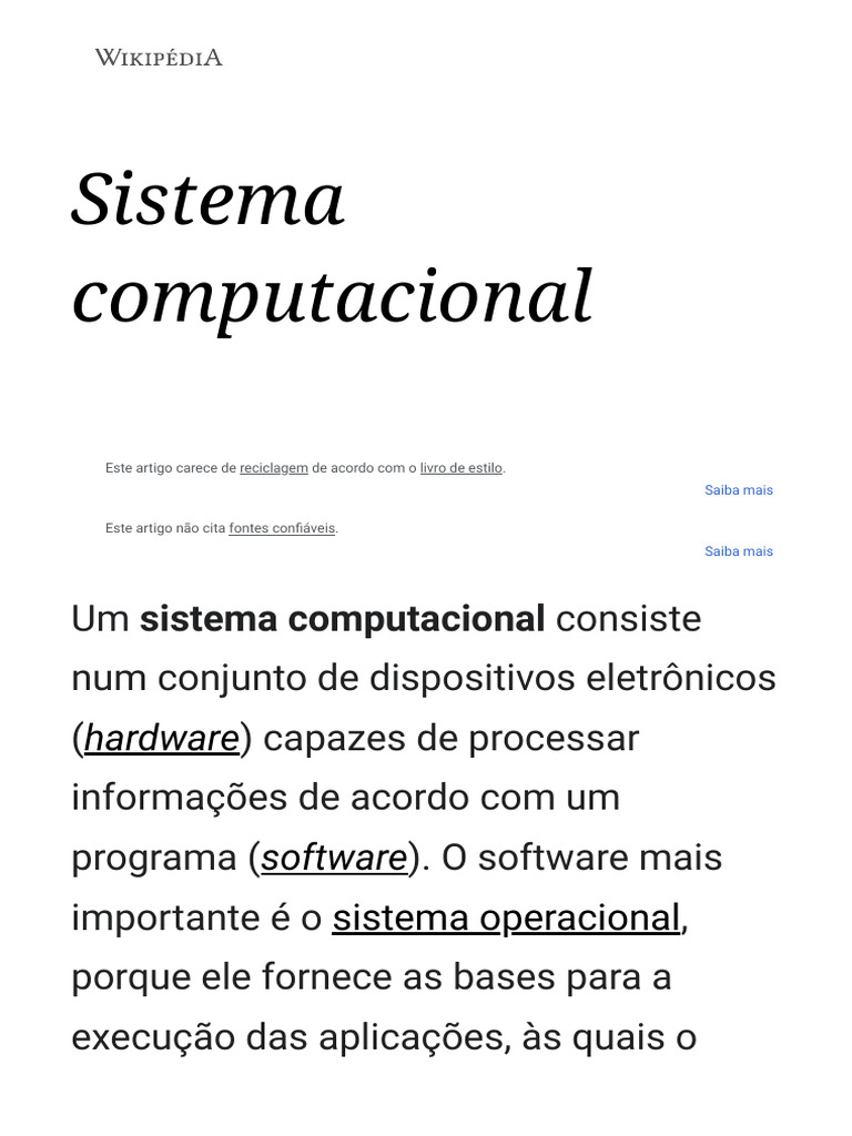 Definição de Sistema Computacional | PDF | Hardware de computador ...