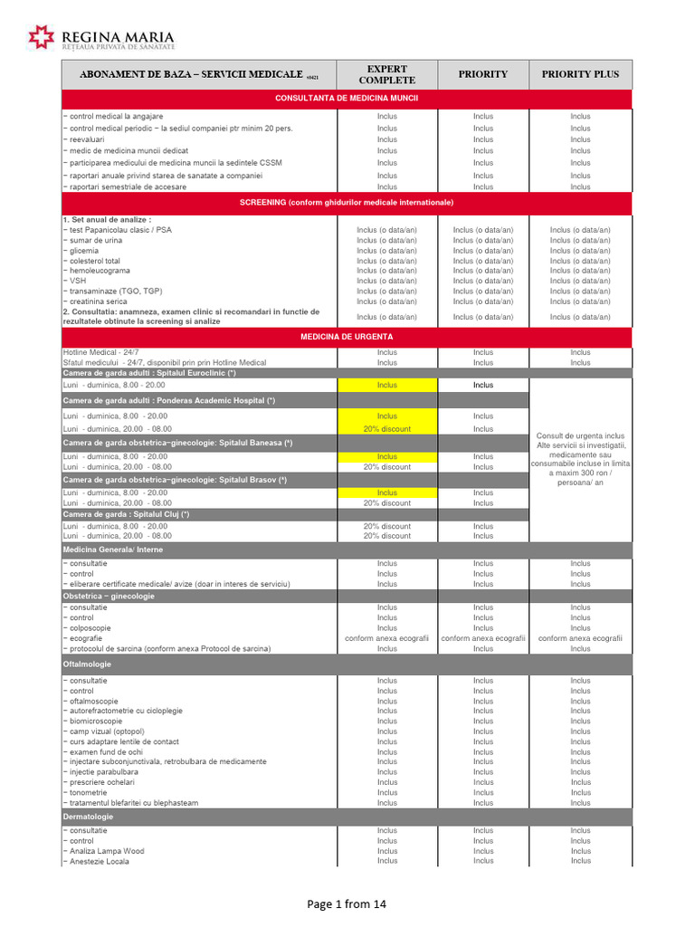 Abonament Regina Maria Pachet Expert Complete | PDF | Medicine