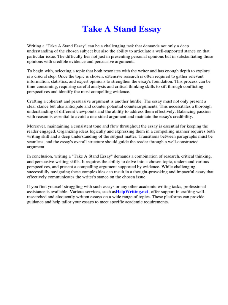 Take A Stand Essay | PDF