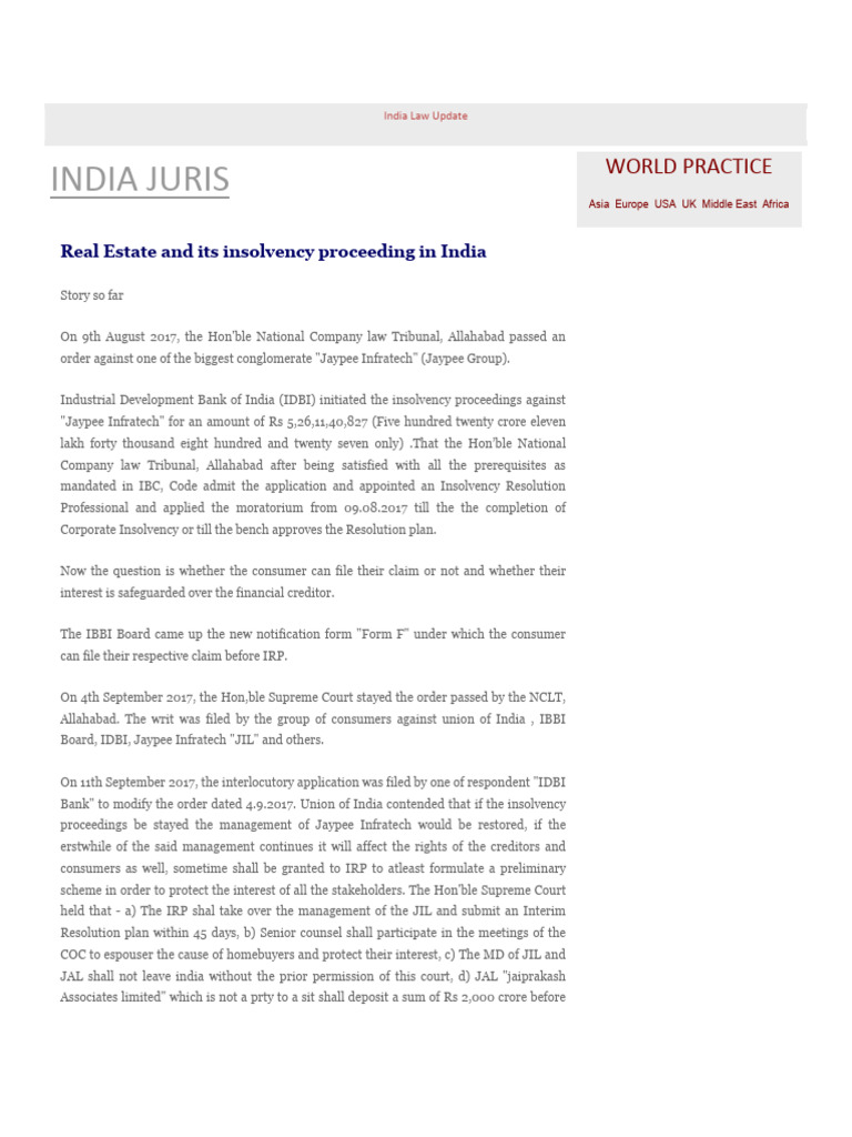 28.09.2017-Real Estate and Its Insolvency Proceeding in India | PDF ...