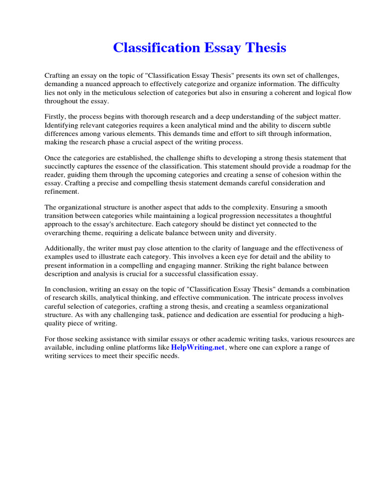 Classification Essay Thesis | PDF | Essays | Harmony