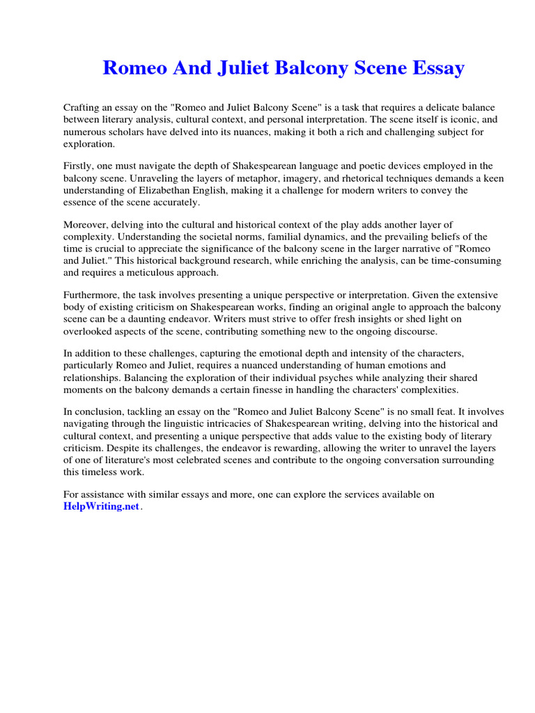 Romeo and Juliet Balcony Scene Essay | PDF | The Scarlet Letter