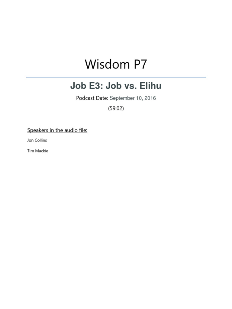 Elihu's Role in Job's Wisdom Debate | PDF | Genesis Creation Narrative ...