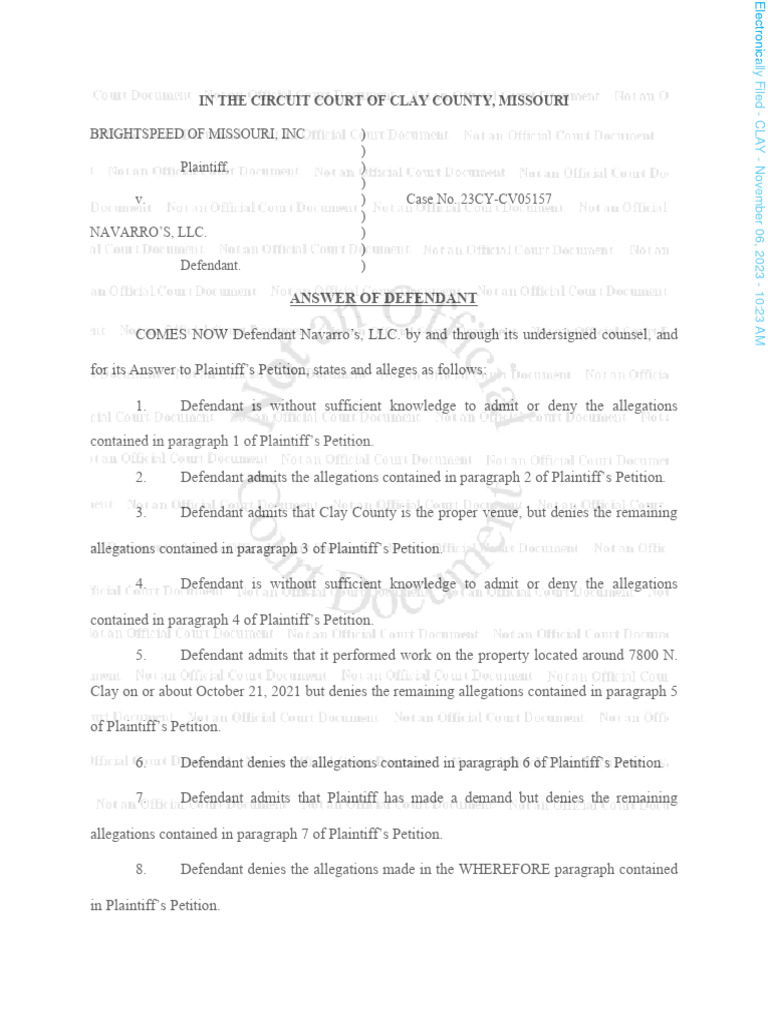 Defendants Answer | Download Free PDF | Damages | Affirmative Defense