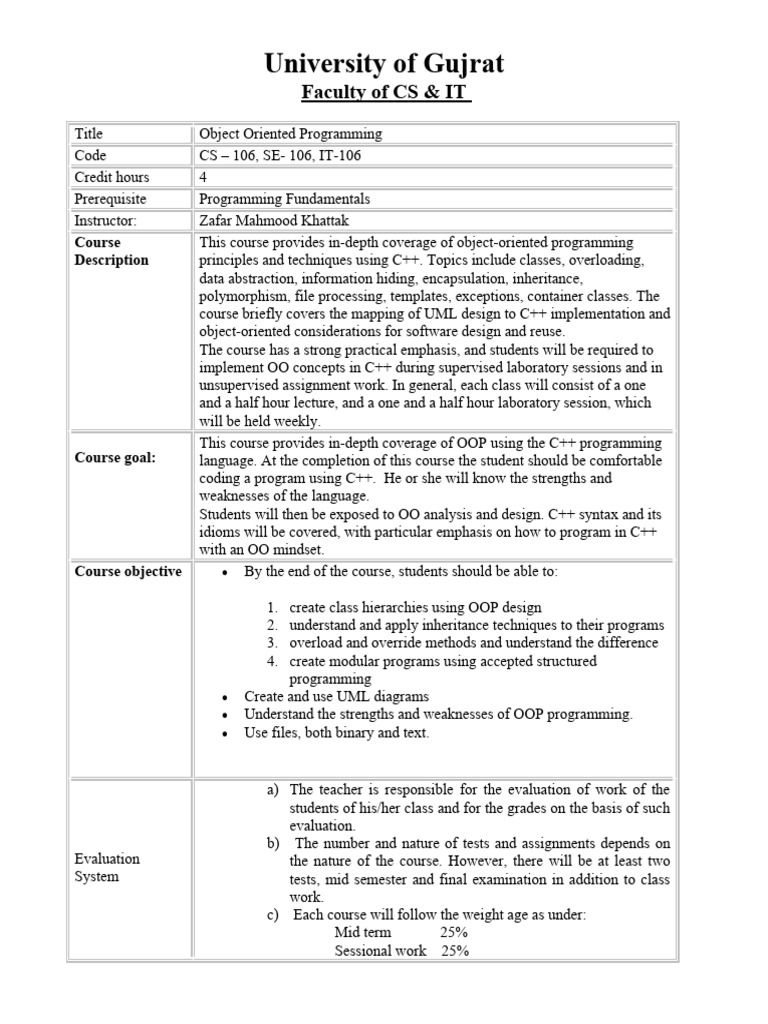 OOP 16 Week Plan | PDF | Class (Computer Programming) | Method ... OOP 16 Week Plan | PDF | Class (Computer Programming) | Method ...