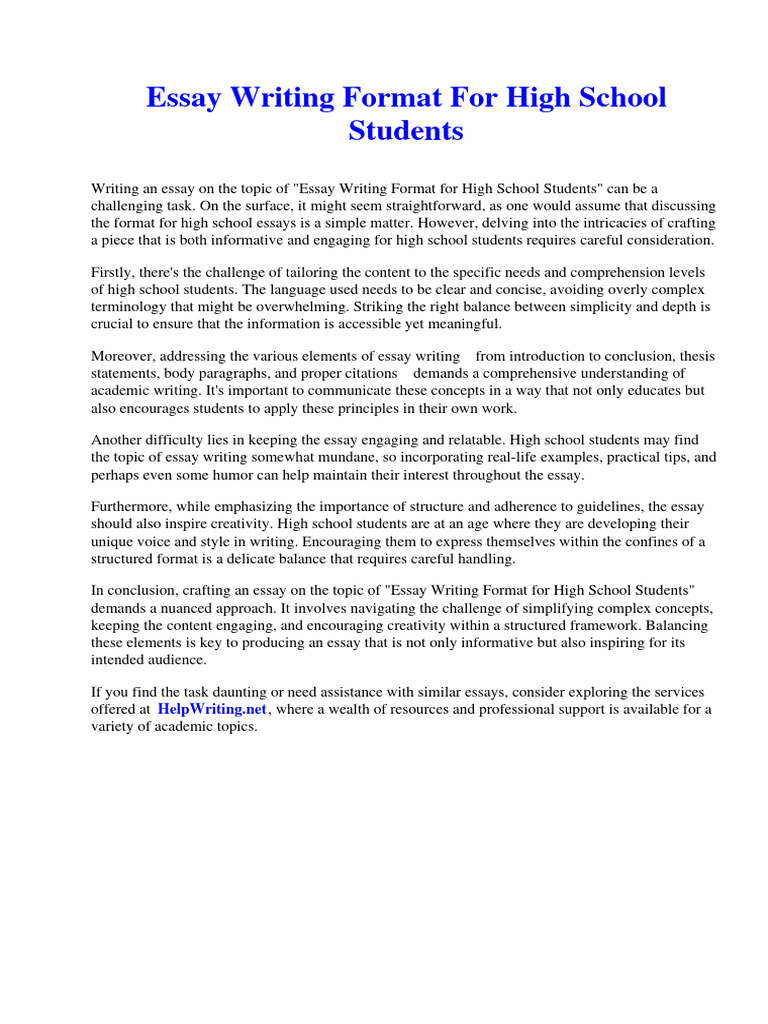 Essay Writing Format For High School Students | PDF | Learning Styles ...