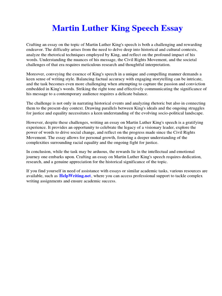 Martin Luther King Speech Essay | PDF | Anne Frank | Essays