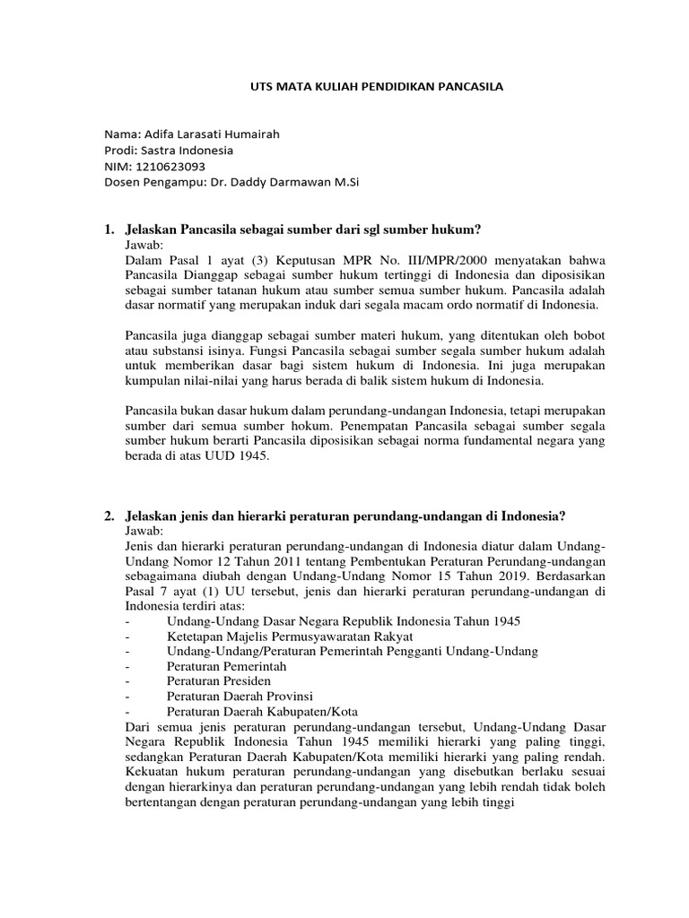 Uts Pancasila | PDF