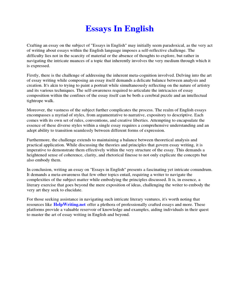 Essays in English | PDF | Essays