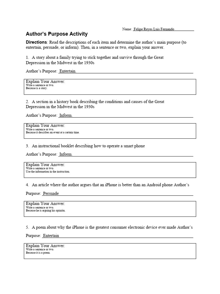 Analyzing Author's Purpose in Texts | PDF