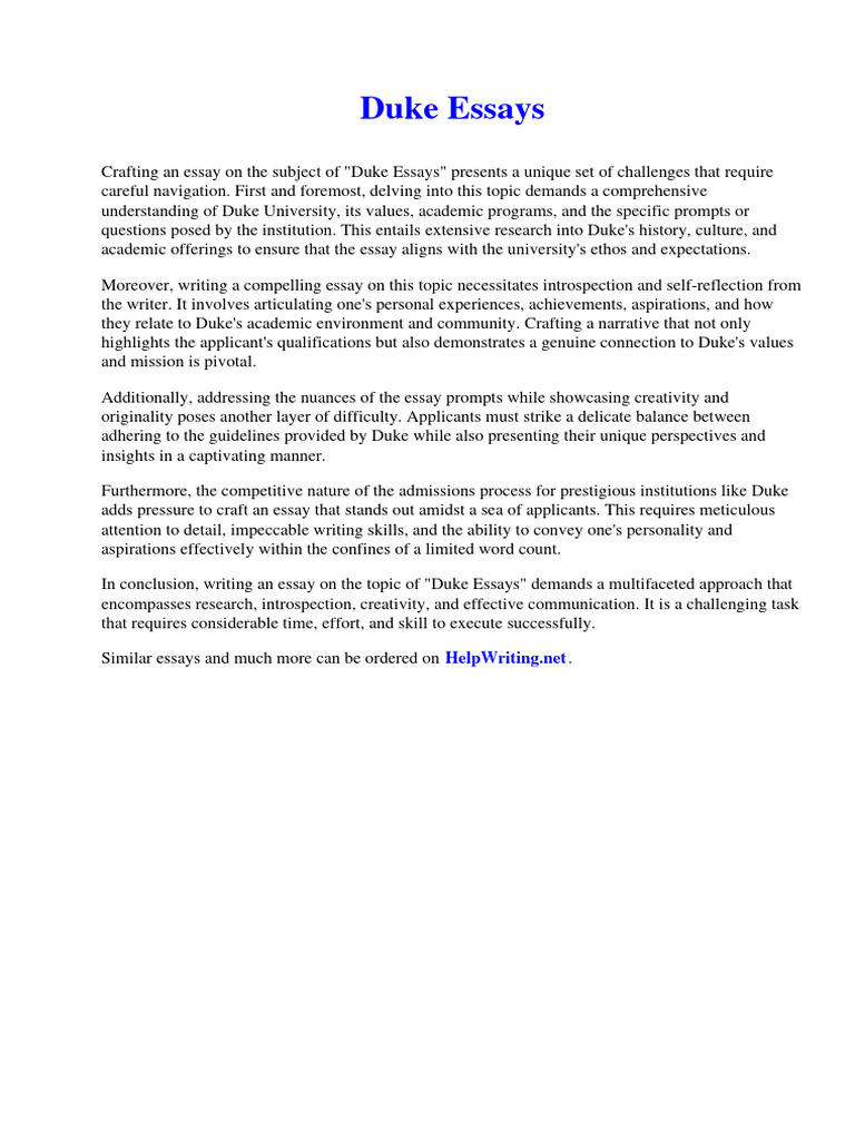 Duke Essays | PDF | Essays | Employment