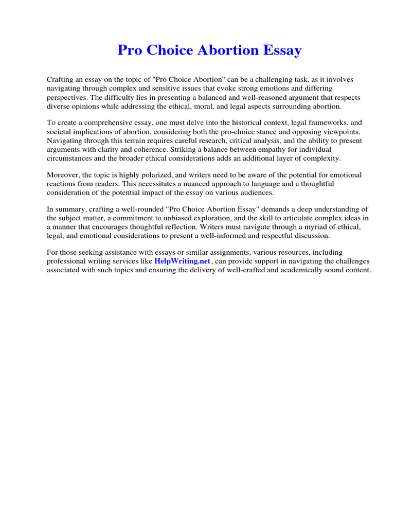 Pro Choice Abortion Essay | Download Free PDF | Essays