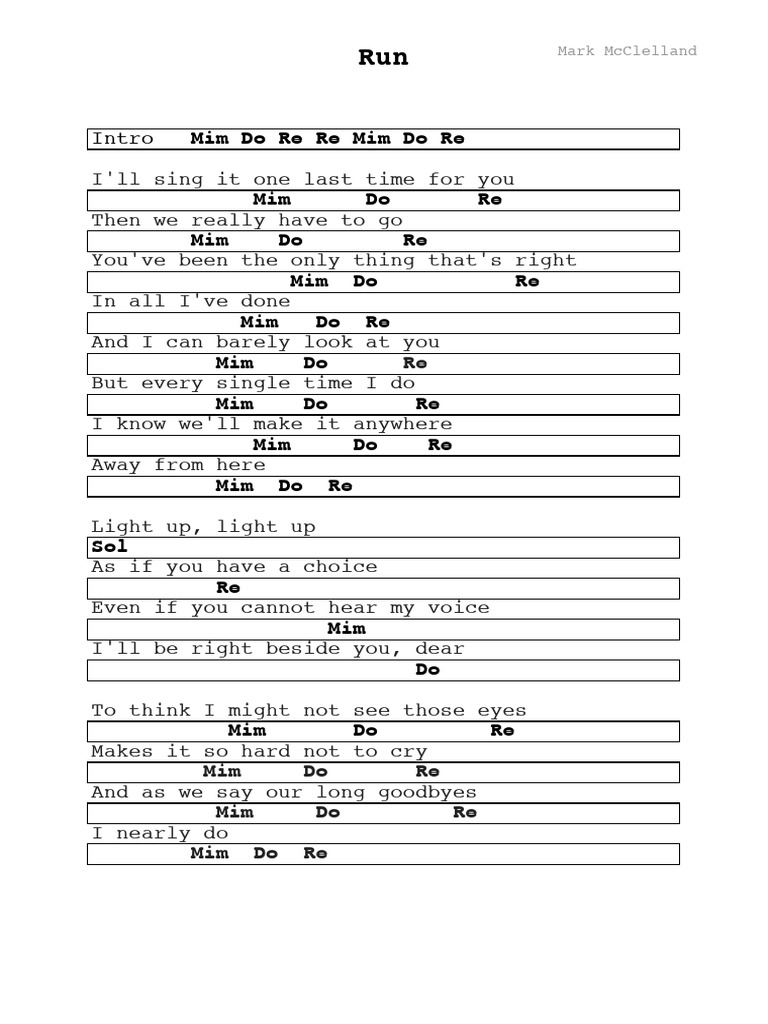 Run - Lyrics and Chords | PDF