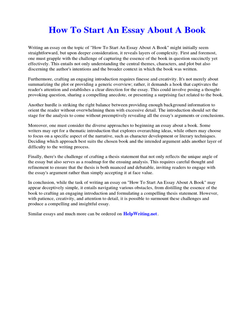 How To Start An Essay About A Book | PDF | Essays | Thought