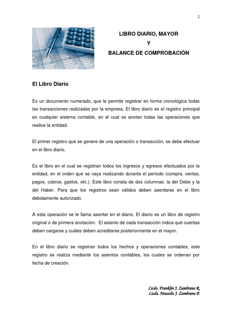 Guia Libro Diario, Mayor y Balance de Comprobacion | PDF | Contabilidad | Economias