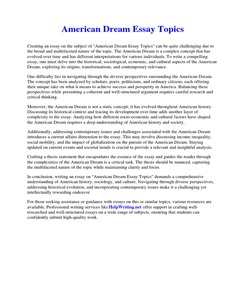 American Dream Essay Topics | PDF | Arianism
