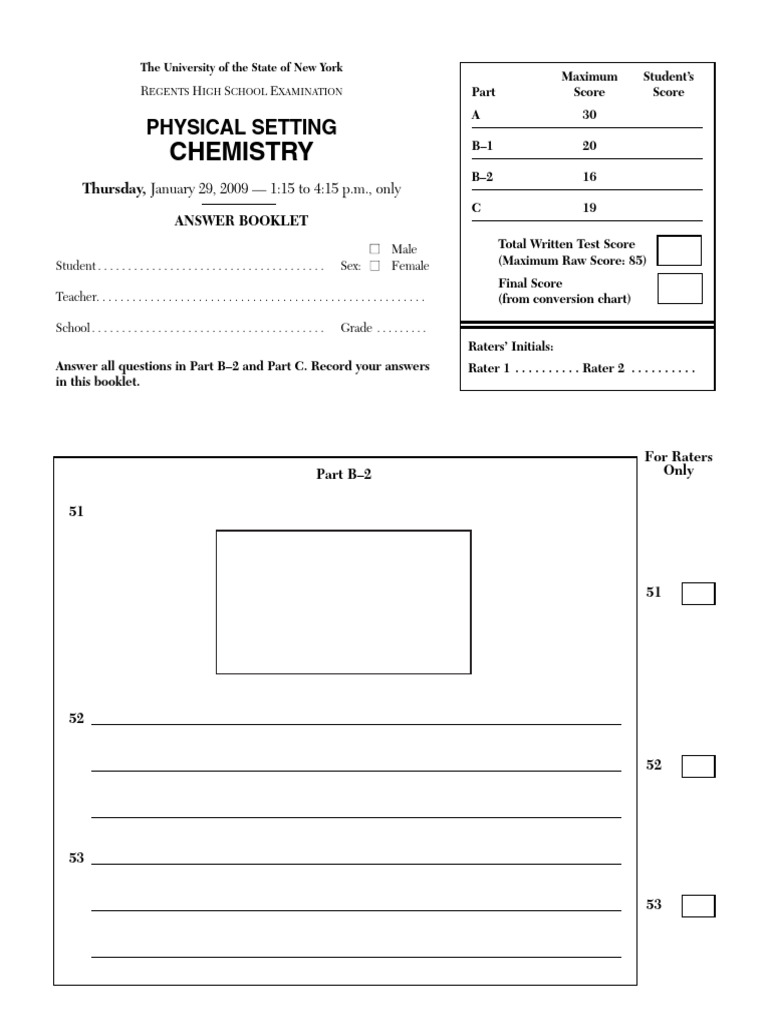 Regents Chemistry Exam Answer Booklet | PDF | Applied And ...