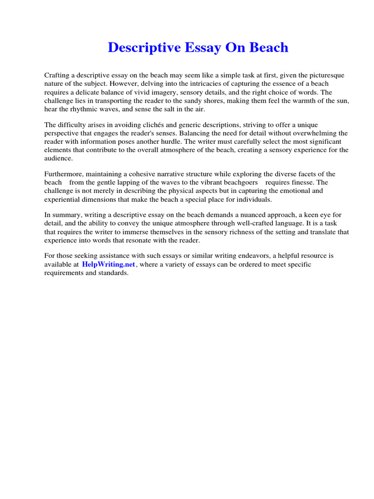 Descriptive Essay On Beach | PDF | Heartburn | Gastroesophageal Reflux ...