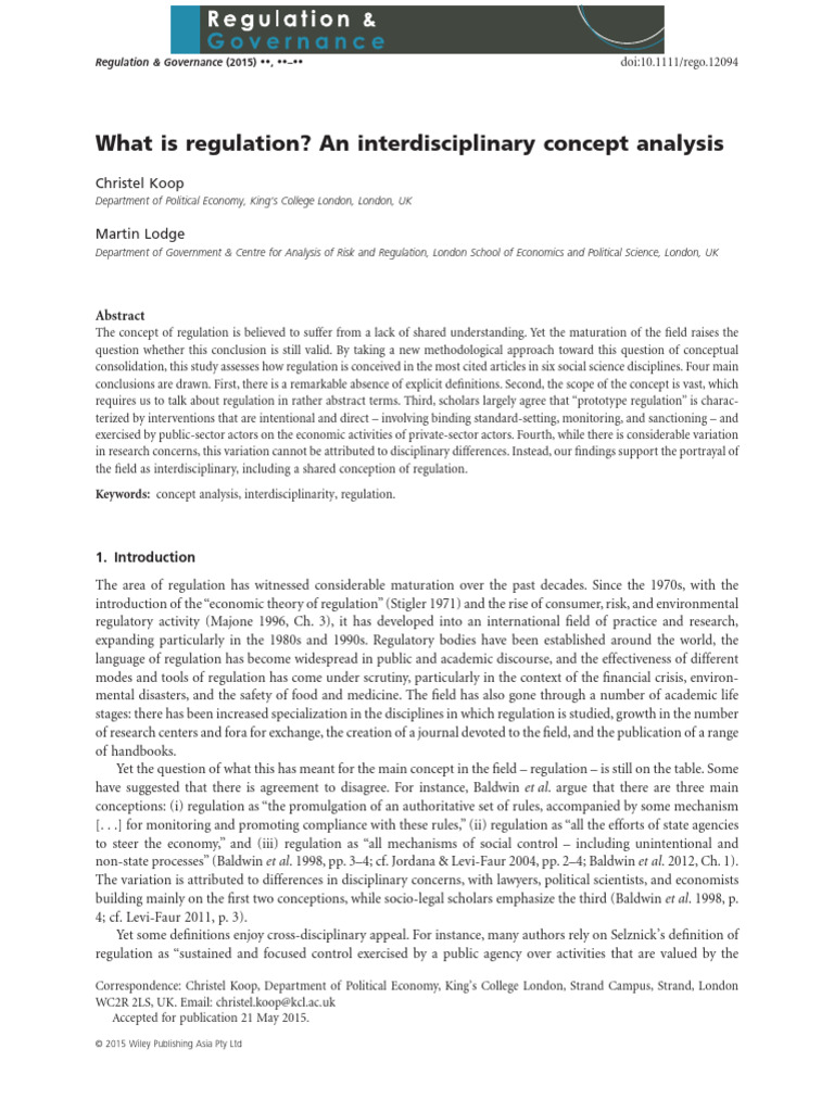 What Is Regulation An Interdisciplinary Concept Analysi | PDF | Policy | Concept
