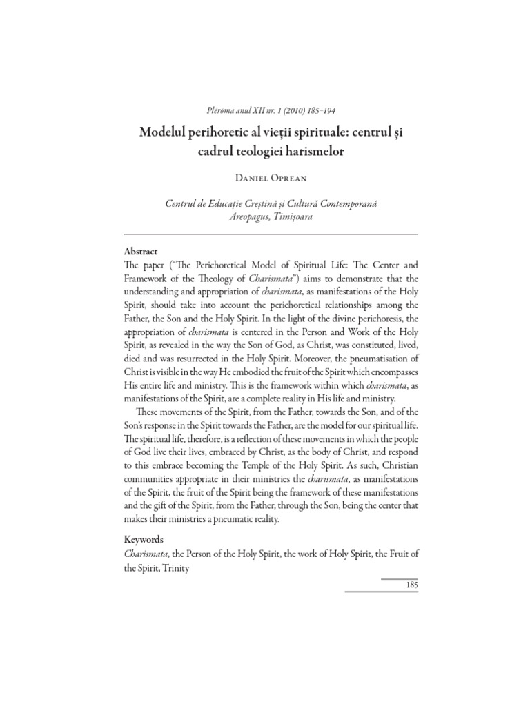 Modelul Perihoretic Al Vietii Spirituale | PDF | Spiritual Gift | Paul The Apostle