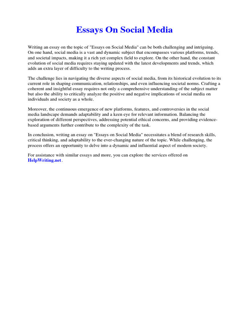 Essays On Social Media | PDF | Bullying | Social Media